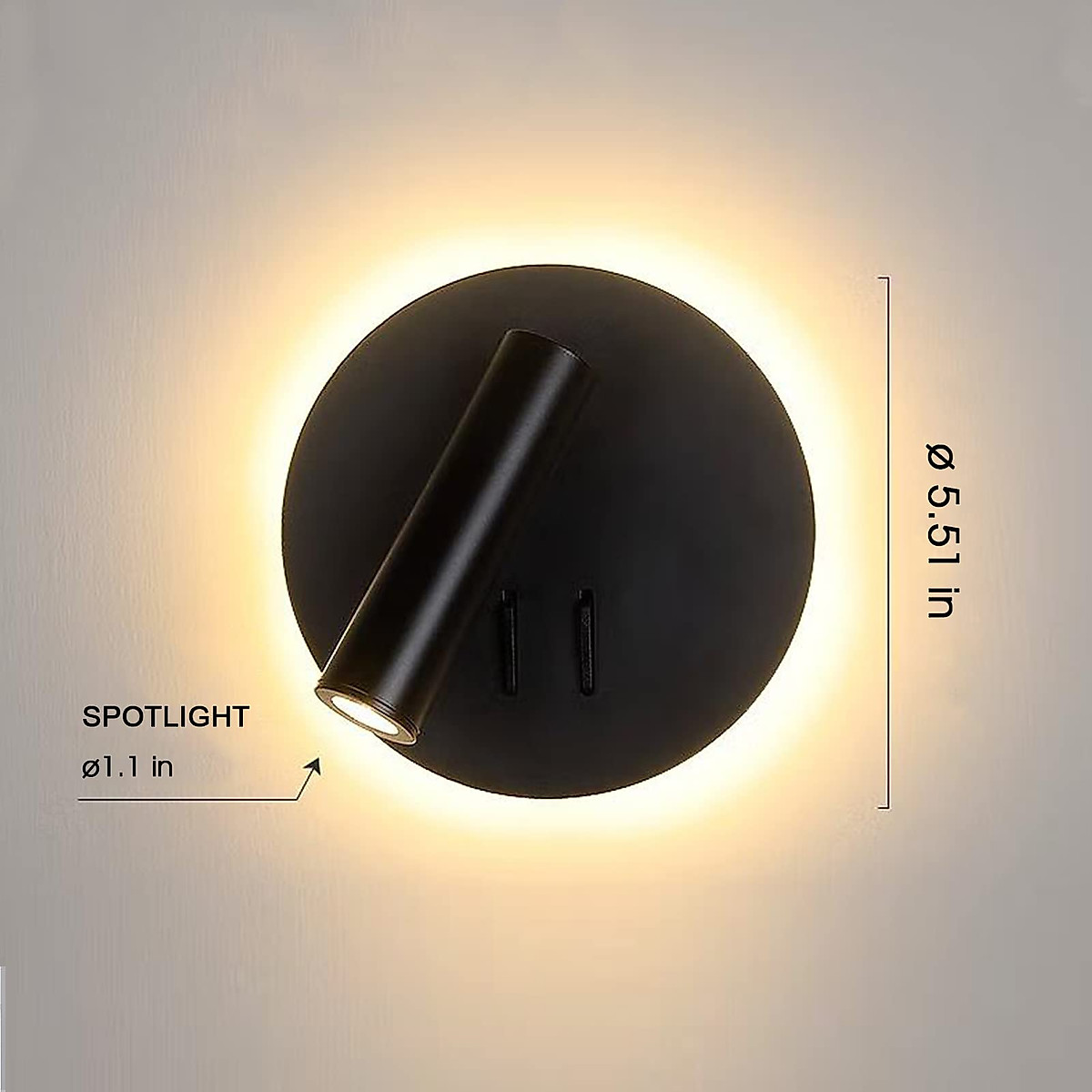 Luzden Modern Wall Mount Light Focused Bed Bedside Reading Wall Lamp with Switch LED Wall Sconce Rotatable Headboard Lights Indoor Spotlight Adjustable for Living Room,Bedroom 3+7W 3000K Black