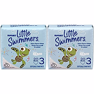 Swim Diapers Size 3 (16-26 lbs), Huggies Little Swimmers Disposable Swimming Diapers, 20 Ct (Pack of 2)