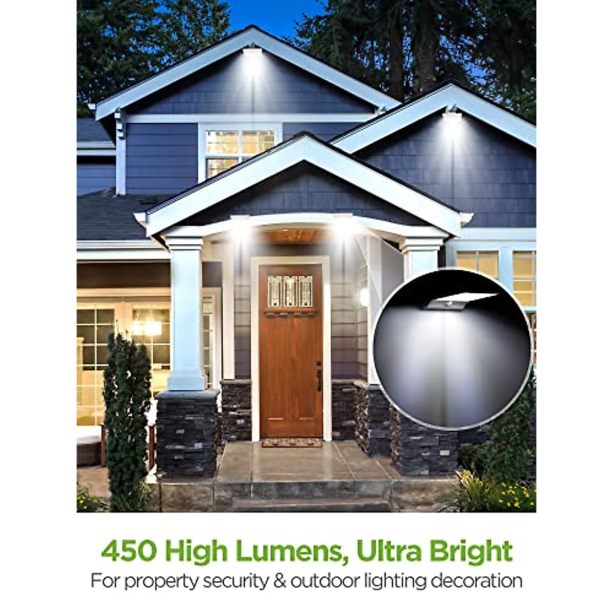 InnoGear Solar Outdoor Lights, 80 LEDs Solar Motion Sensor Lights with 4 Working Modes Solar Wall Lights IP65 Waterproof 450 Lumens Solar Gutter Lights for Front Door, Yard, Garage, Pack of 2