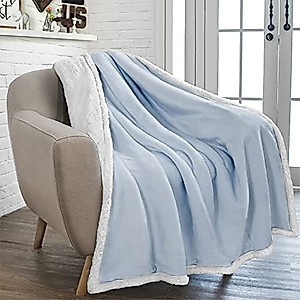 PAVILIA Plush Sherpa Fleece Throw Blanket Light Blue | Soft, Warm, Fuzzy Baby Blue Throw for Couch Sofa | Solid Reversible Cozy Microfiber Fluffy Blanket, 50x60