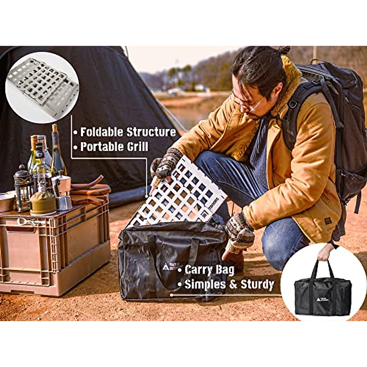 Viator Outdoors Campfire Grill Grate for Camping Cooking – Heavy Duty Food Grade Stainless Steel Over Fire Pit Grill – Foldable Griddle for BBQ, Cooking, Heating – Portable Carry Bag Included