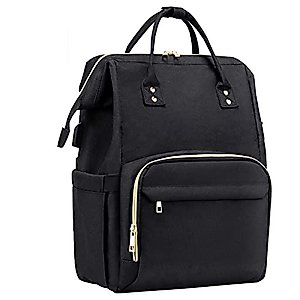 LGEVOEOER Laptop Backpack for Women 15.6inch, Black Teacher Backpack Nurse Bags Waterproof Computer Bookbags for College School Work with USB Charging Port