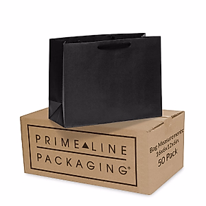 Prime Line Packaging Black Gift Bags with Handles - 50 Pack 16x6x12 Designer Shopping Bags in Bulk, Large Gift Wrap Euro Totes with Handles for Boutiques, Small Business