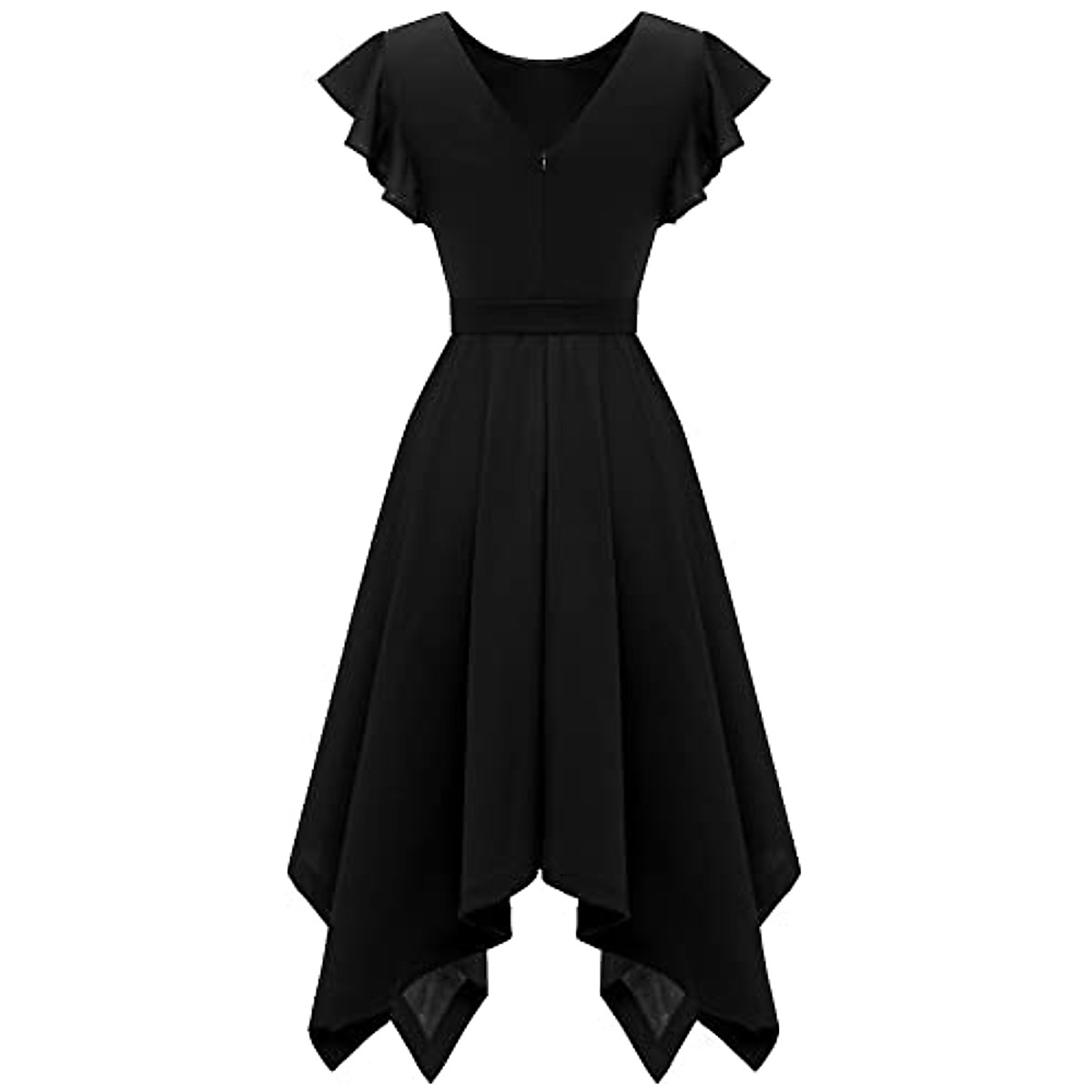 MUADRESS Women's Flutter Sleeve Cocktail Party Dresses Fit Flare Swing Bridesmaid Dress Homecoming Dress for Teen Black S