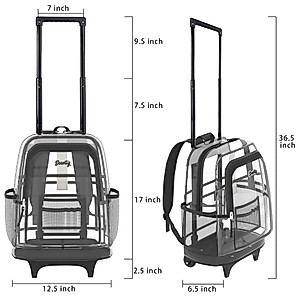 seastig Clear Backpack Rolling Backpack for Kids 18in Double Handle Wheeled Backpack Children Luggage for School, Travel