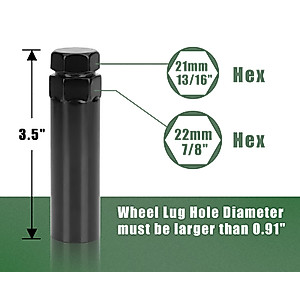 7 Spline Lug Nuts Key Tuner Large Socket Lugnuts Tool for Wrench with 13/16inch(21mm) and 7/8inch(22mm) Hex Replacement 14x1.5 14x2 9/16 Wheel Lug Nut Drive Lock Black 20mm Inner Diameter