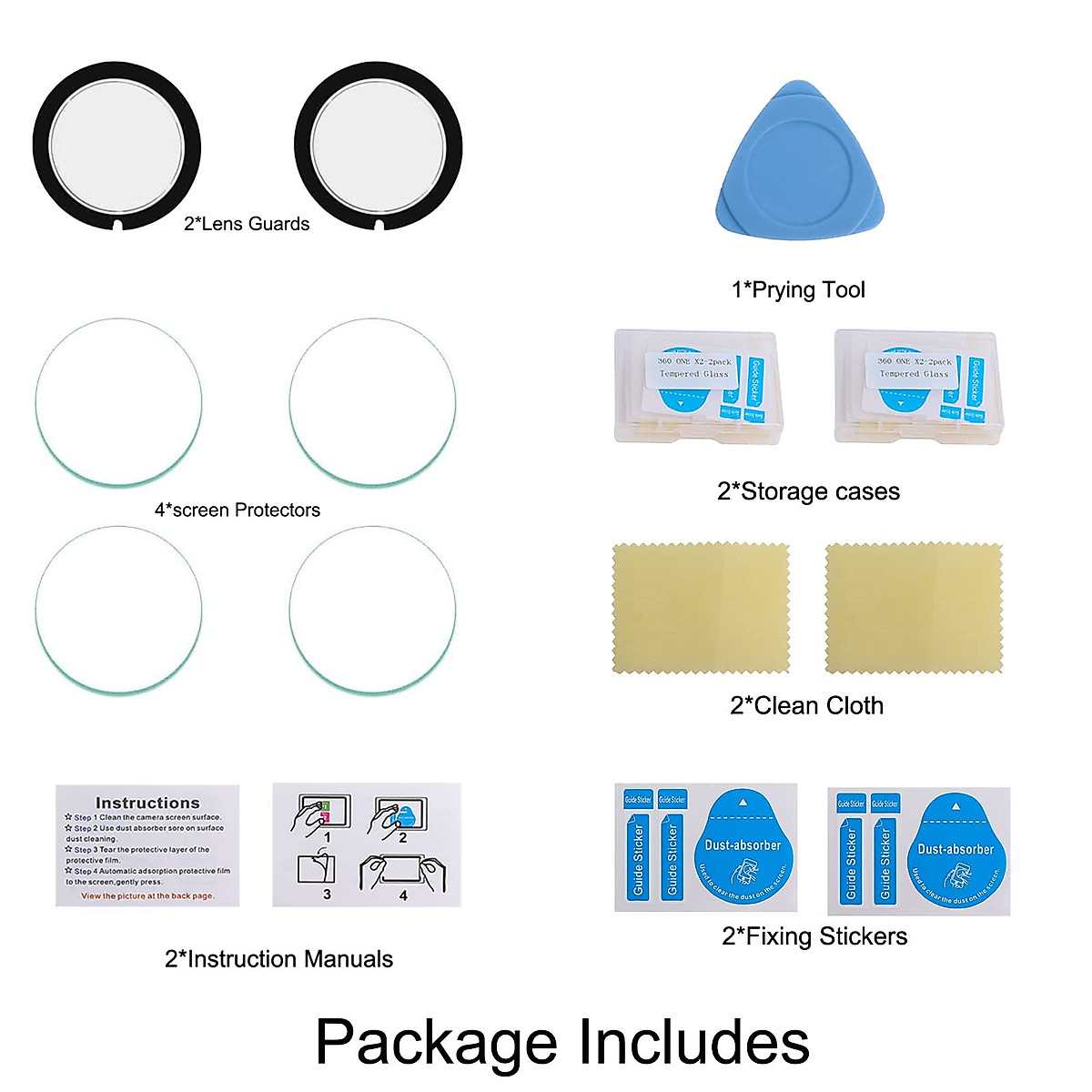 Lens Guard Compatible with Insta360 ONE X2 Screen Protector Kit, Olephobic Fingerprint-proof Screen Protector Screen Tempered Film, Transparent Clear Lens (2Pcs Lens Guard & 4Pcs Screen Protector)