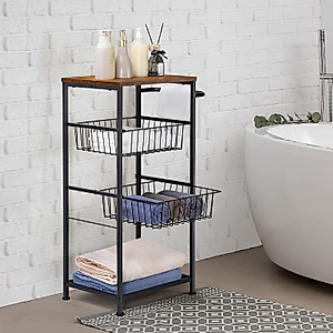 NORCEESAN Rolling Storage Cart 4 Tier Kitchen Cart on Wheels Metal Mobile Utility Cart with Storage Basket Shelf Bathroom Organizer Cart with Handle Pantry Trolley Cart with Tabletop for Home Office