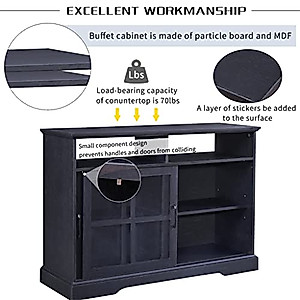 SEASD Kitchen Sideboard Buffet with 2 Glass Sliding Doors and Adjustable Shelves Storage Cabinet for Dining Room