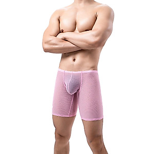 Men Breathable Underwear See Through Boxer Briefs Sheer Mesh Shorts Soft Underpants Lingerie Transparent Pants Pouch Undies Jockstrap Stretch Comfort Pajamas Long sweater cotton vibrators M91-Pink