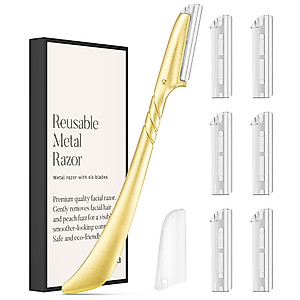 ennva Eyebrow Razor for Women - Eyebrow Trimmer Dermaplaning Tool- Ergonomic Eyebrow Shaper and Facial Razor for Peach Fuzz-Exfoliating Face Razor for Eyebrows-Eye Brow Shaver Razors w/ 7 Blades- Gold