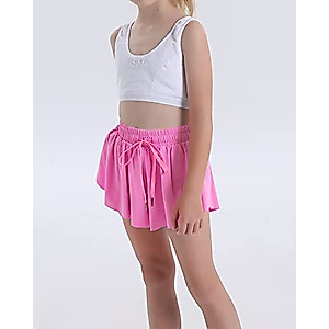 HASMES Girls Flowy Shorts with Spandex Liner Butterfly Athletic Shorts for Kids/Toddler 11-12Y (Hot Pink)