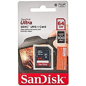 SanDisk 64GB Ultra SDXC UHS-I Memory Card - 100MB/s, C10, U1, Full HD, SD Card