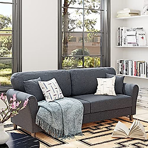 Vongrasig 87.4" Loveseat Sofa, Mid Century Modern Linen Fabric 3-Seater Love Seat Couch with Curved Armrest for Living Room, Bedroom, Apartment and Small Space (Dark Grey)