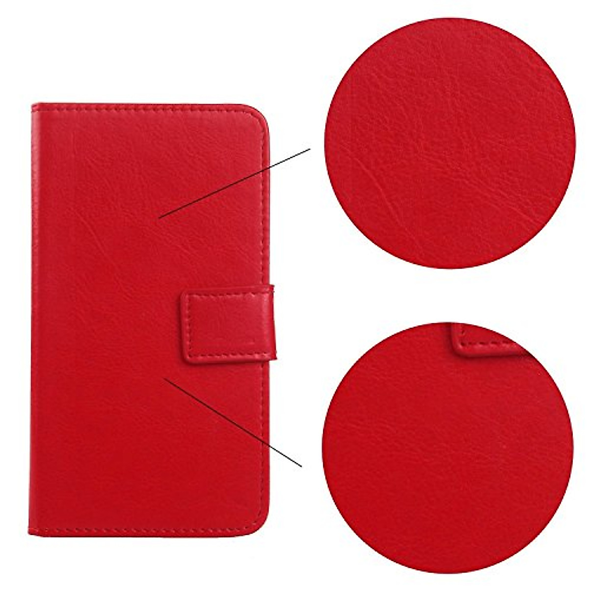 Cheshaoping Color Design PU Wallet Flip Leather with Card Slots Cover Skin Protection Case Shell for Emporia Happy E30 1.8" (Red)
