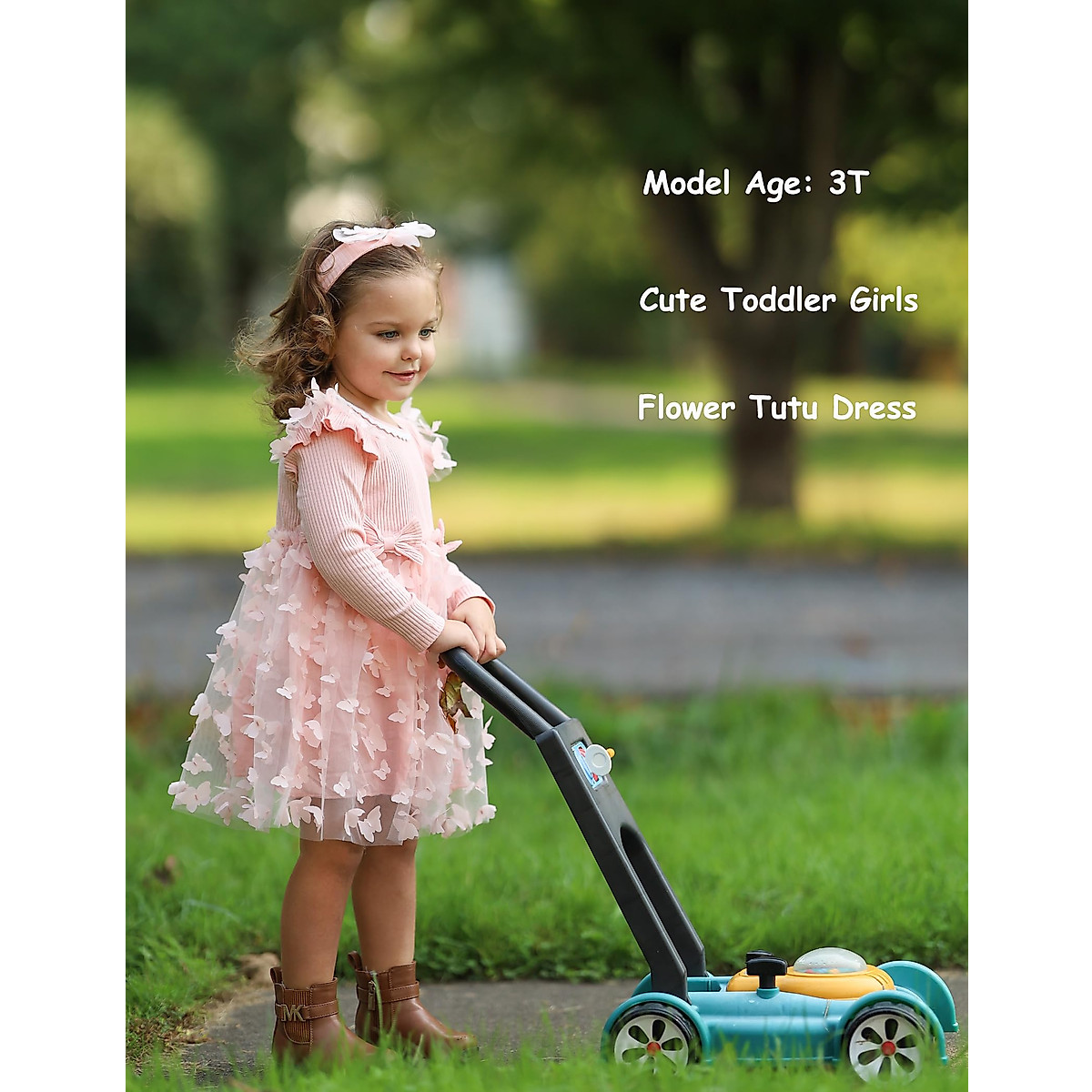 PATPAT Baby Girl Dress Long Sleeve Tutu Dress Infant Girl Tulle Dress Flower Girl Party Birthday Princess Dresses Light Pink 12-18 Months