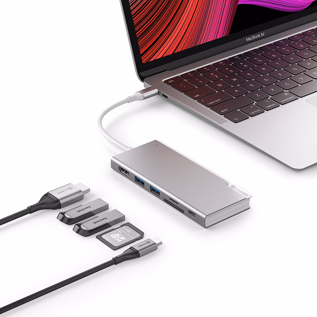 ALOGIC USB C Hub, 6-in-1 Hub,4K HDMI,2 USB 3.01 USB C with Data & 100W Laptop Charging,Micro/SD Card Reader,Dock Uni, for MacBook Pro/Air(Thunderbolt 3 Compatible),iPad Pro, XPS and More (Silver)