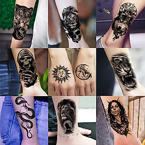 COKTAK 59 Sheets Sexy 3D Rose Flower Temporary Tattoos For Women Girls Arm Neck, Snake Floral Sunflower Leaf Peony Fake Tattoo Sticker Adult, Black Realistic Temp Tatoos Moon Dandelion Butterfly Thigh