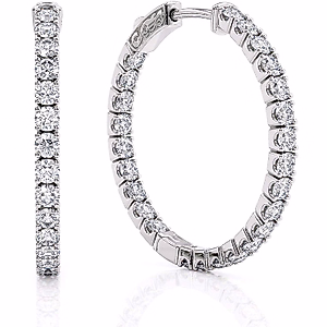 1 Carat Diamond Inside Out Hoop Earrings for Women in 14k White Gold G-H Secure Lock by Beverly Hills Jewelers