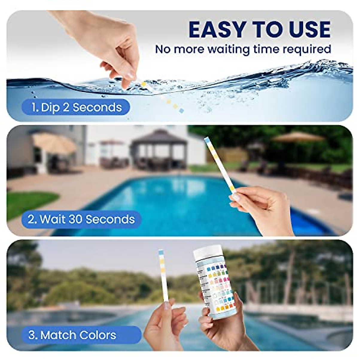 Pool Test Strips - 7 in 1 Pool Test Kit - 125 Counts Spa and Hot Tub Test Strips for Total Hardness, Bromine, pH, Chlorine, Total Alkalinity, Cyanuric Acid - Quick and Accurate by Carethetic