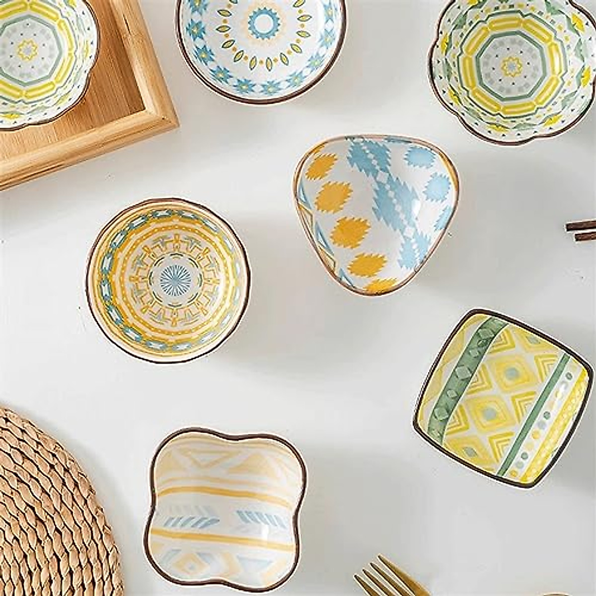 TRESORS Appetizer Plates Snack Bowls Round Ceramic Bowl Set Ceramic Small Bowl Dessert Side Dish Ice Cream Snack Condiment Dip Sauce Bowl Salad Plates Dinner Plates