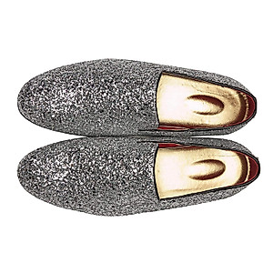 Mens Smoking Slipper Metallic Sparkling Glitter Tuxedo Slip on Dress Shoes Loafers Shoes (12.0 D(M) US, Silver)