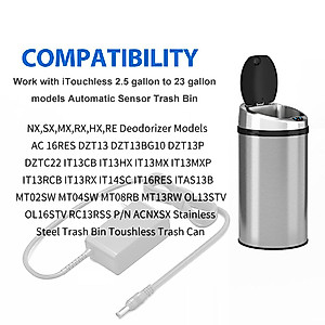 PowerHOOD 6V AC/DC Adapter Compatible with SensorCan 13 Gallon Battery-Free Automatic Sensor Kitchen Trash Can Power Adapter AC Plug Power Supply Cord Battery Charger Cable Mains PSU