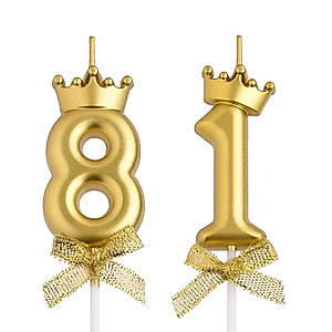 VSHILI 81st Birthday Candles, Gold 81 Year Old Number Birthday Candles, Happy Birthday Party Cake Topper Decoration Gifts for Women Men