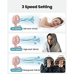 Gaiatop Mini Portable Stroller Fan, Battery Operated Small Clip on Fan, Detachable 3 Speed Rechargeable 360° Rotate Flexible Tripod Handheld Desk Cooling Fan for Car Seat Crib Treadmill Travel Pink