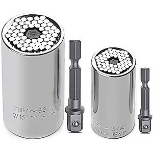 URGENEX Universal Socket Wrench Set (11-32mm 7-19mm) Professional Sockets Tools Multi-function Wrench Repair Kit with Power Drill & Ratchet Wrench Adapter Chrome Vanadium Steel (4PCS)