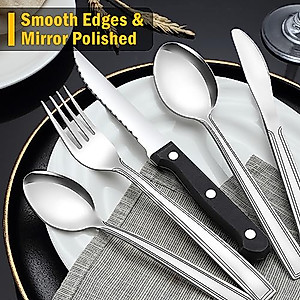24-Piece Silverware Set with Steak Knives, Funnydin Forks and Spoons Silverware Set for 4, Food-Grade Stainless Steel Flatware Cutlery Set, Utensil Sets for Home Kitchen Restaurant, Dishwasher Safe