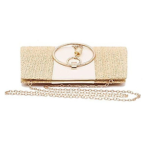 EDPD Clutch Handbag Evening Purse For Woman with Shoulder Chain (Beige)