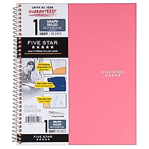 Five Star 06190 11" X 8-1/2" Graph Ruled 1 Subject Notebook Assorted Colors (Pack of 2)