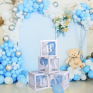 Voircoloria Baby Boxes with 42pcs Letters for Baby Shower Transparent Balloon Boxes Clear Balloon Box Blocks for Boy Girl Gender Reveal Party and Birthday Party (White)