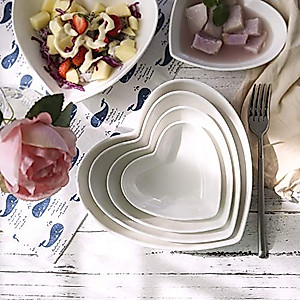 Keponbee 2pcs Porcelain Big Heart-shaped Bowls White Deep Heart Plates Salad Bowl/Fruit Bowl for Desserts/Pasta/Dinner, 8"