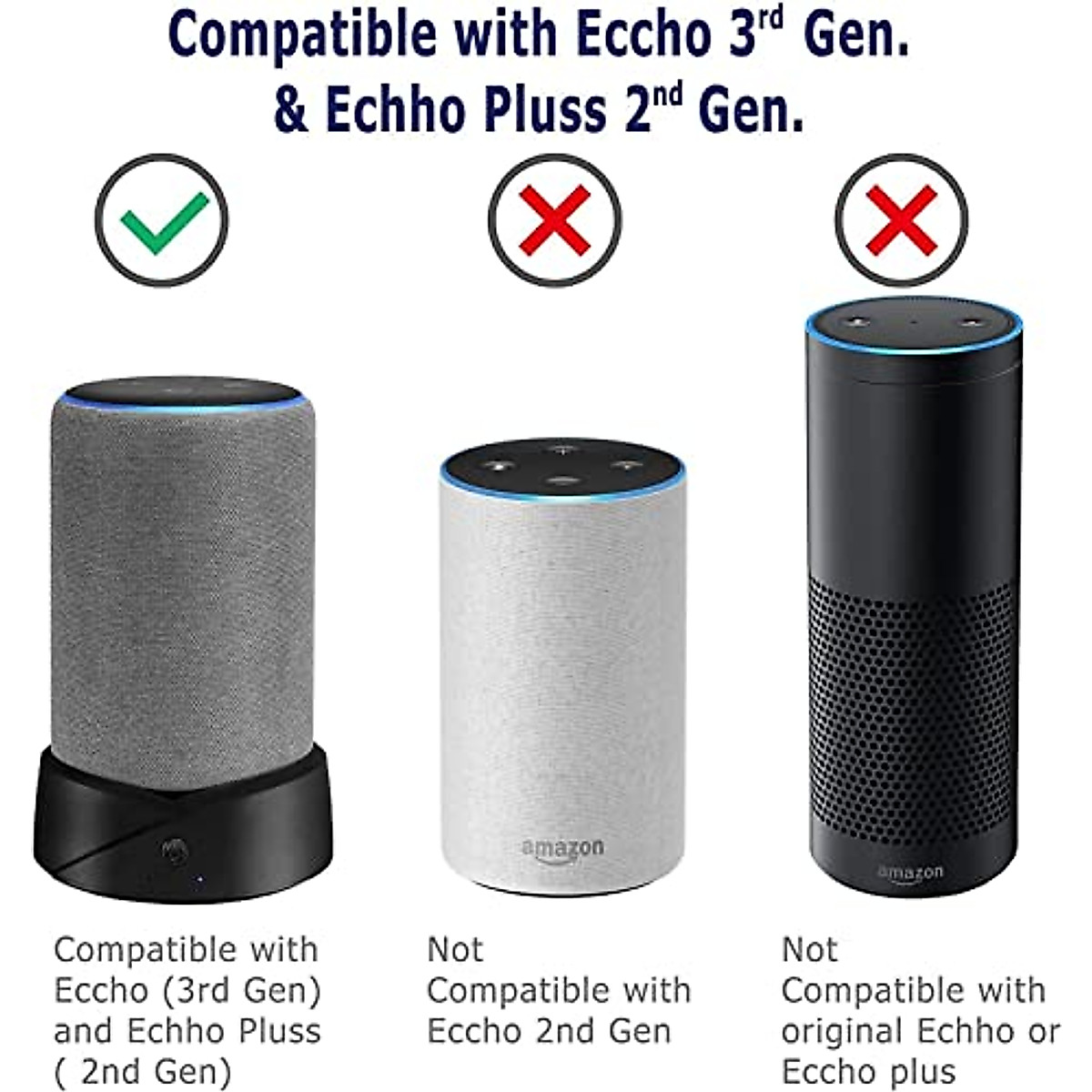 Battery Base for Echo 3 & Echo Plus 2 Make Them Portable Not Include The Speaker or Charge Cord ( Upgrade Version)