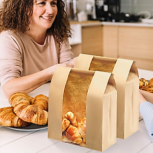 60 Pack Large Kraft Paper Bread Loaf Bag with Tin Tie Tab Lock ，for Homemade Bread Loaf Bags 14" x 8.3" x 3.5"，Sourdough Bread Bags with Clear Front Window for Baked Food Packaging Storage. (60)