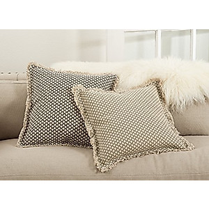 SARO LIFESTYLE Corinth Collection Moroccan Tile Design Down Filled Cotton Throw Pillow, 20", Slate