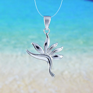 Unique Hawaiian Bird of Paradise Necklace, Sterling Silver Bird of Paradise Flower Pendant, N2005A
