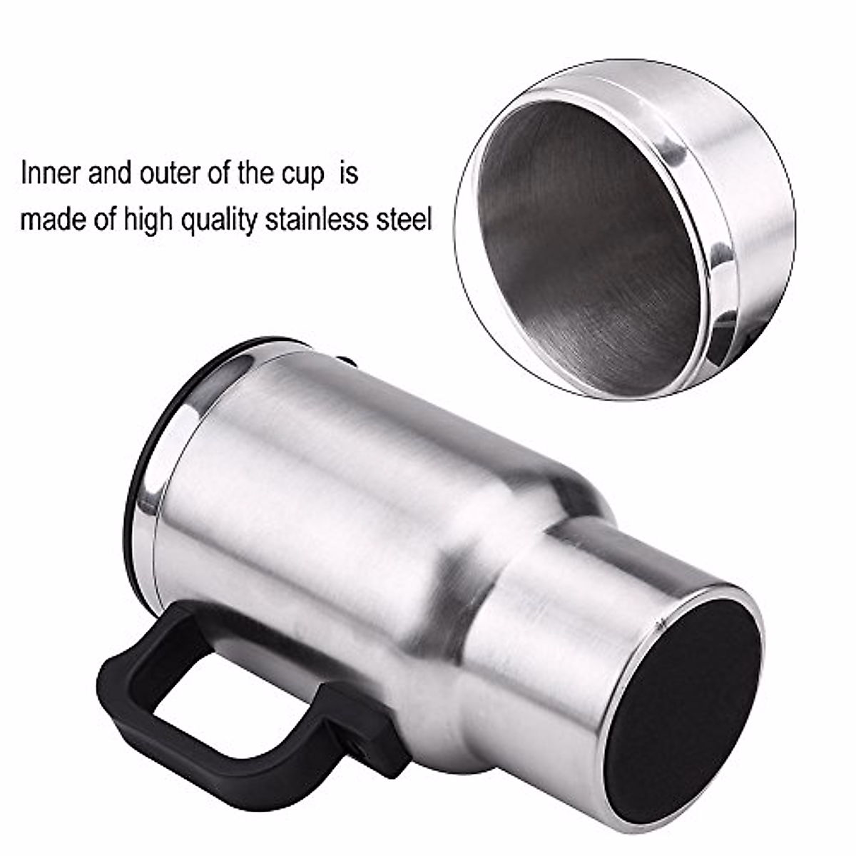 Heated Travel Mug, 12V 450ml Electric Incar Stainless Steel Travel Heating Cup Coffee Tea Car Cup Mug with Anti-Spill Lid Car Electric Kettle for Heating Water, Coffee, Milk and Tea
