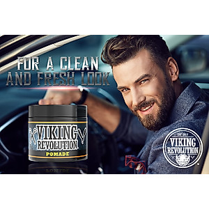 Viking Revolution Pomade for Men 4oz - Firm Strong Hold & High Shine for Classic Styling - Water Based & Easy to Wash Out (Firm, 1 Pack)