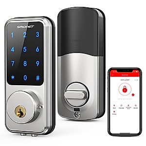 Smart Lock, SMONET Touchscreen Keypad Deadbolt, Keyless Door Entry for Exterior Door, Passcode Code Front Door Lock, WiFi Door Lock Compatible with Alexa, Bluetooth Deadbolt Lock for Home Office