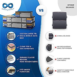 Everlasting Comfort Under Bed Storage Bags - Store 45% More With 172.5L of Bins - Collapse & Fold