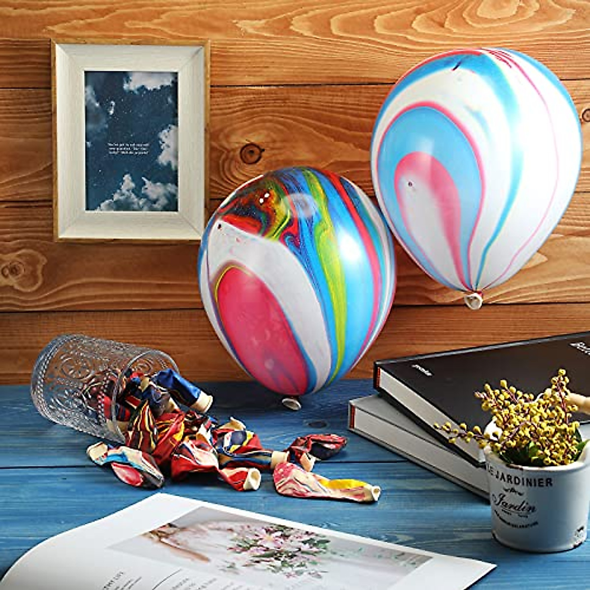 24 Pieces Tie Dye Agate Marble Balloons 10 Inches Tie Dye Swirl Latex Balloons for Theme Party Birthday Party Festival Wedding Baby Shower Decorations (Colorful)