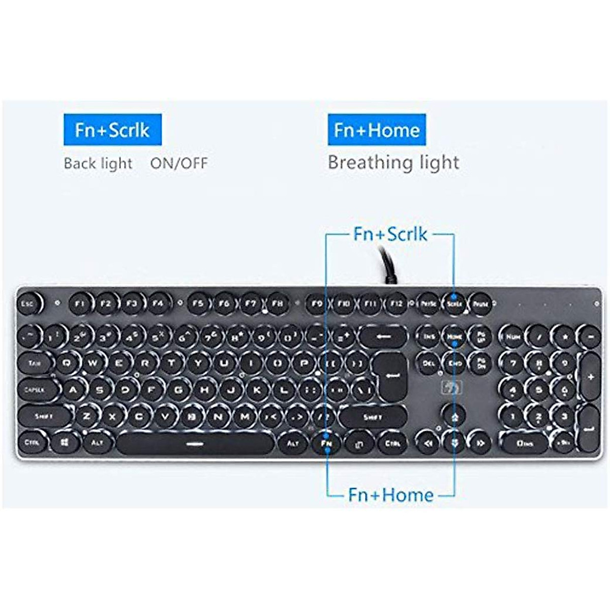 Mechanical Feel Typewriter Keyboard Retro Steampunk Keyboard 104 Keys Anti Ghosting Backlit Keyboard Typewriter Retro Style and Round Keycaps for PC and Mac