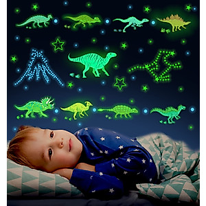 Glow in The Dark Dinosaur Wall Decals - 652Pcs Dinosaur Wall Stickers for Boys Room,Kids Wall Decor Stars for Baby Nursery Boys Bedroom Ceiling (Green Dinosaur)