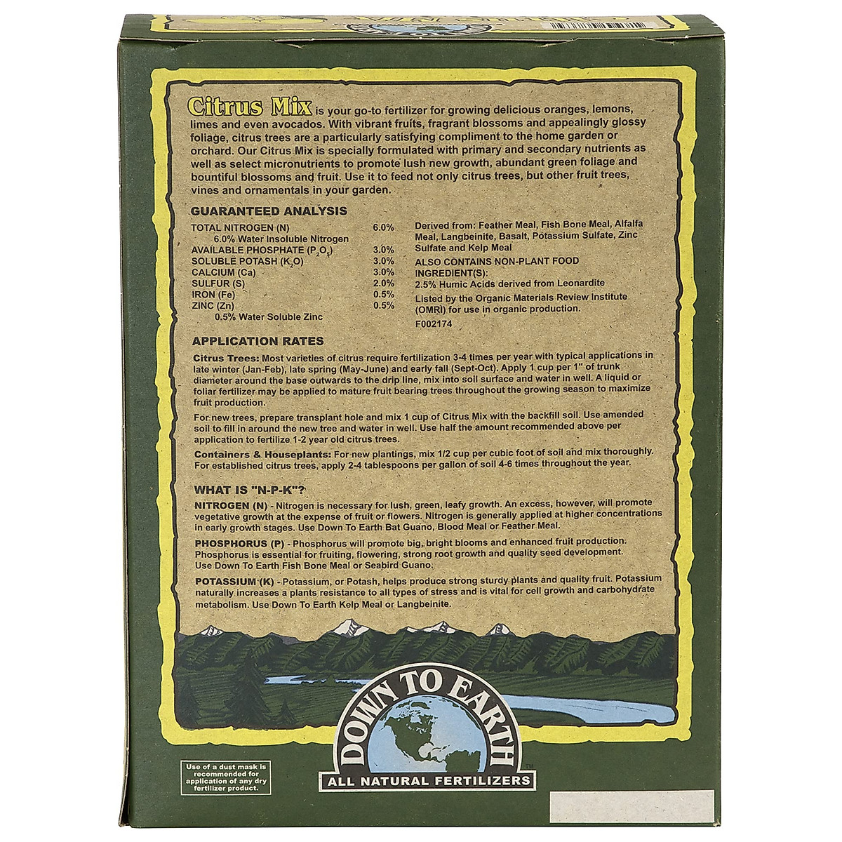 Down to Earth All Natural Fertilizers Organic Citrus Mix 6-3-3, 5 lb Box Fertilizer for Lemons, Limes, Oranges Citrus Trees