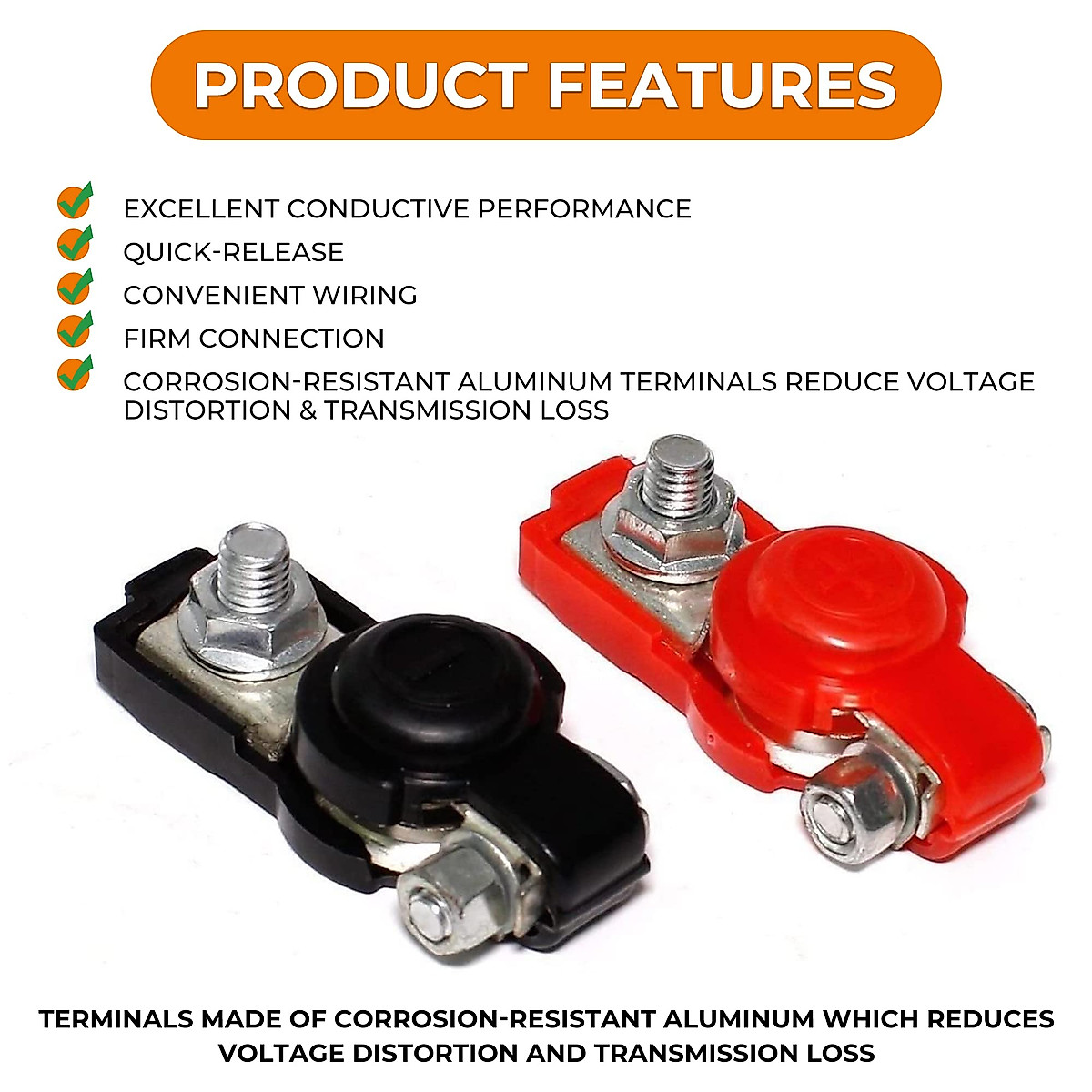 Car Battery Terminal Connectors, Heavy-Duty 12V Battery Terminals for Cars, Trucks & SUVs, Quick Release Battery Cable Clamps, Positive & Negative Battery Connectors