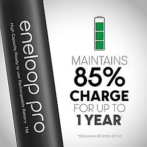 Eneloop Panasonic BK-3HCCA8BA pro AA High Capacity Ni-MH Pre-Charged Rechargeable Batteries, 8-Battery Pack