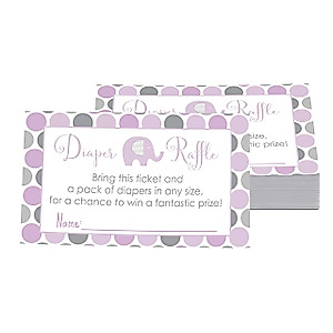 Purple Elephant Diaper Raffle Tickets, Girls Baby Shower Games for Prizes, Baby Shower Diaper Raffle Invitation Insert Cards, 25 Pack